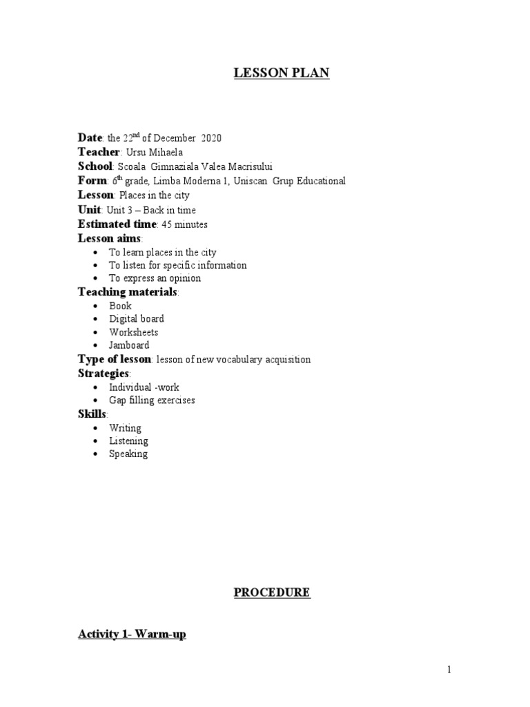 Places in the City Lesson Plan | PDF | Lesson Plan | Homework