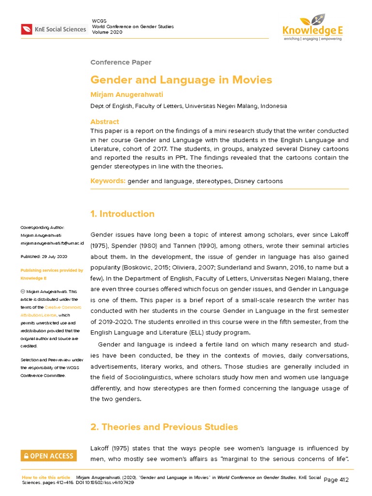 Gender and Language in Movies: Conference Paper | PDF | Gender Role ...