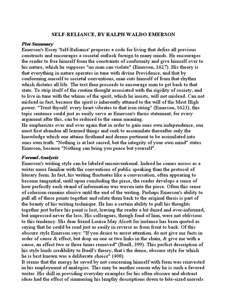 Ralph Waldo Emerson - Self-Reliance | PDF | Ralph Waldo Emerson | Human ...