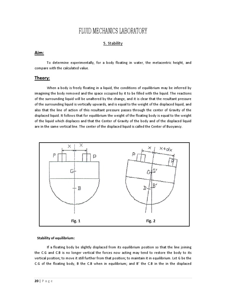 Fluid Mechanics Laboratory: 5. Stability | PDF | Buoyancy | Liquids