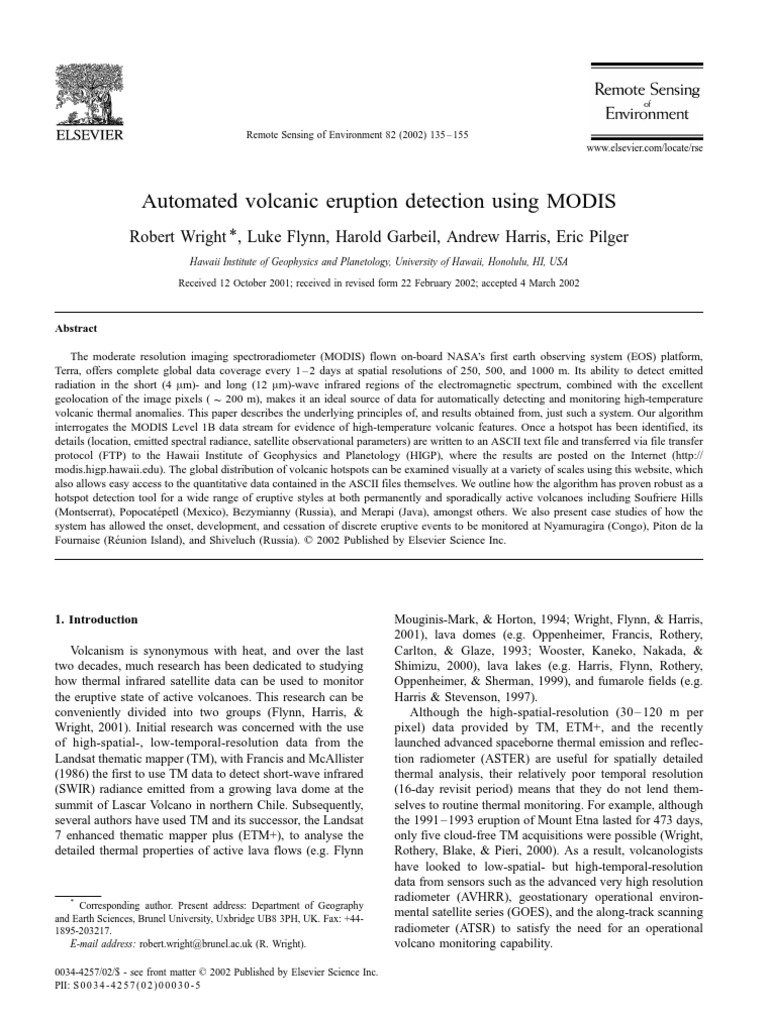 Automated Volcanic Eruption Detection Using MODIS | PDF | Volcano ...