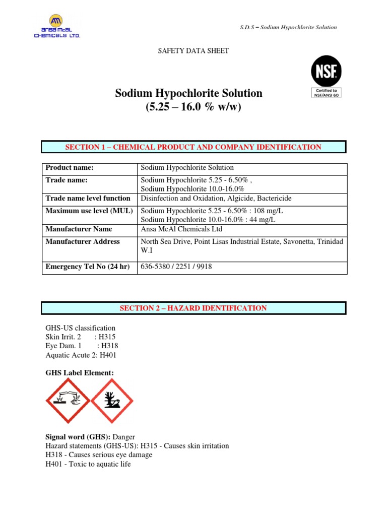 Understanding the Hazards and Safe Handling of Sodium Hypochlorite ...