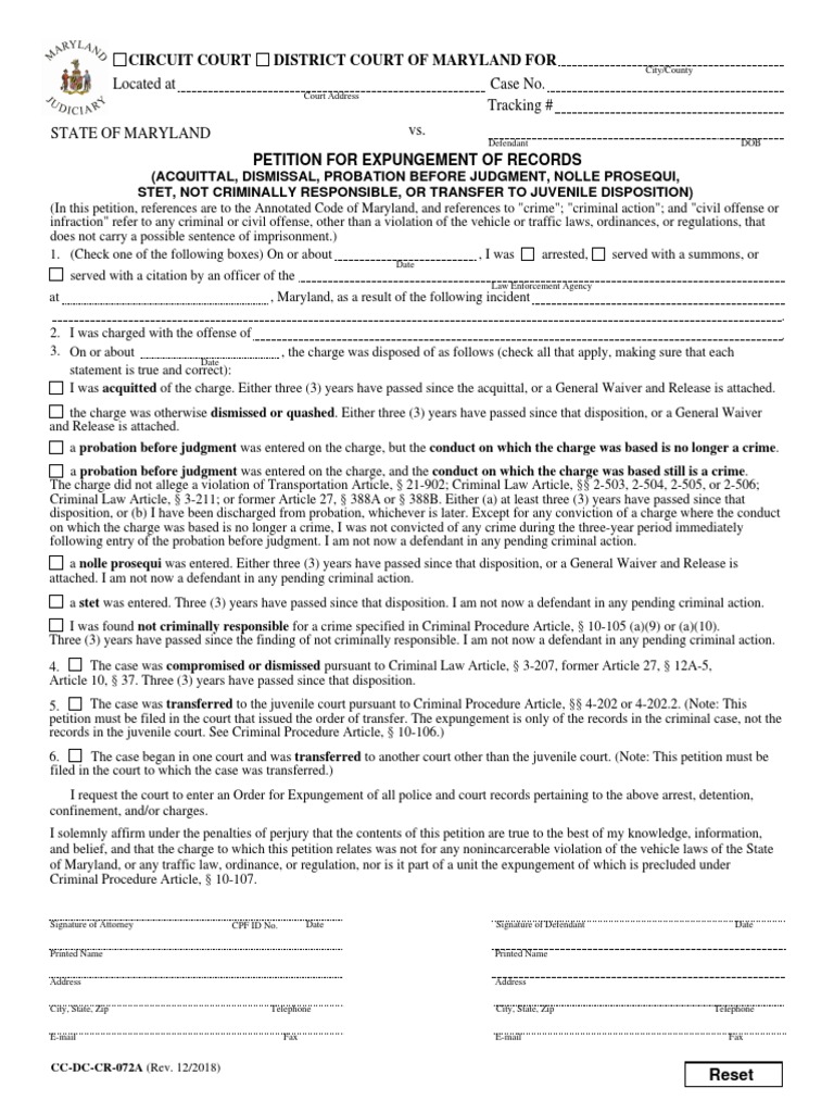 Seeking Relief: A Petition for Expungement of Criminal Records ...