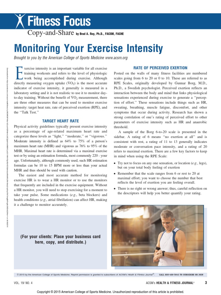 Fitness Focus: Monitoring Your Exercise Intensity | PDF | Heart Rate ...