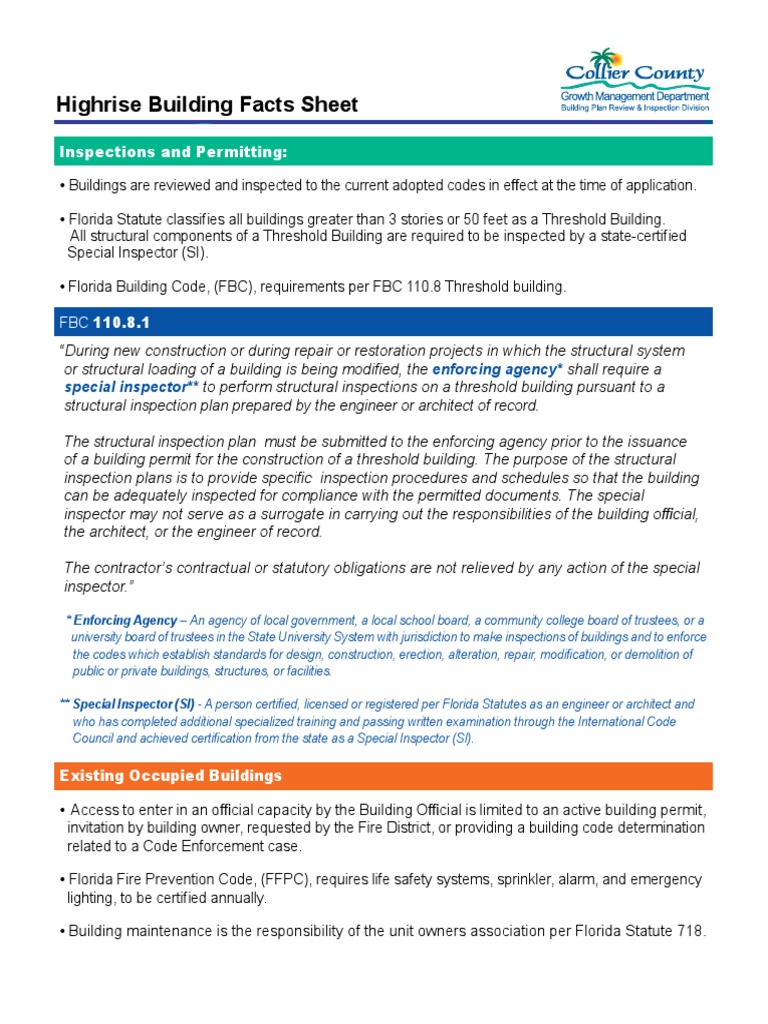 Collier County Highrise Building Fact Sheet | PDF | Building Code ...