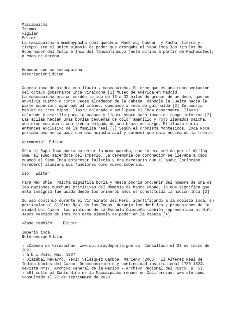 Mascaipacha | PDF | Imperio Inca | Perú