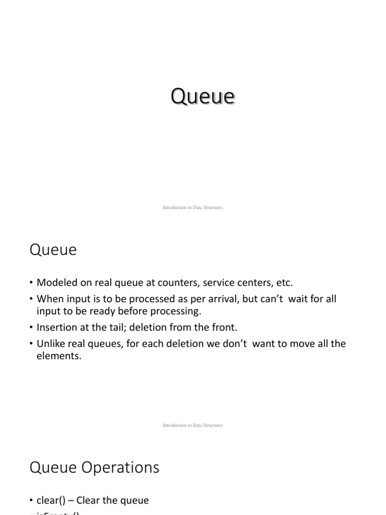 Queue Introduction To Data Structures Pdf Queue Abstract Data Type Programming Paradigms 