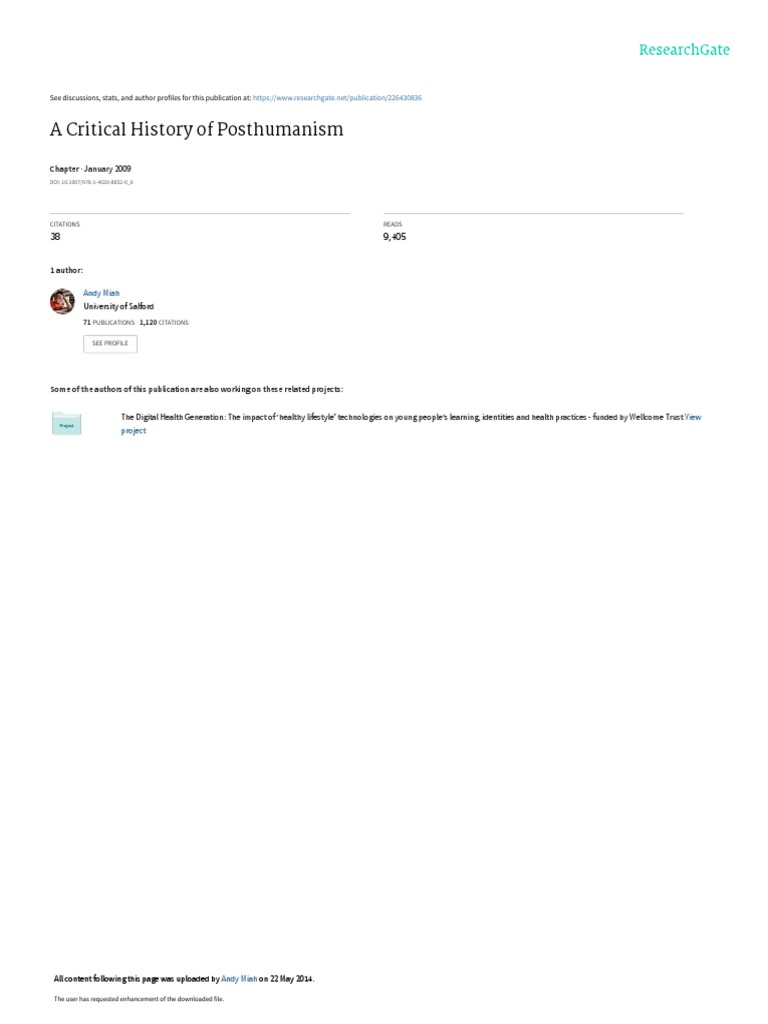 A Critical History of Posthumanism | PDF | Posthuman | Transhumanism