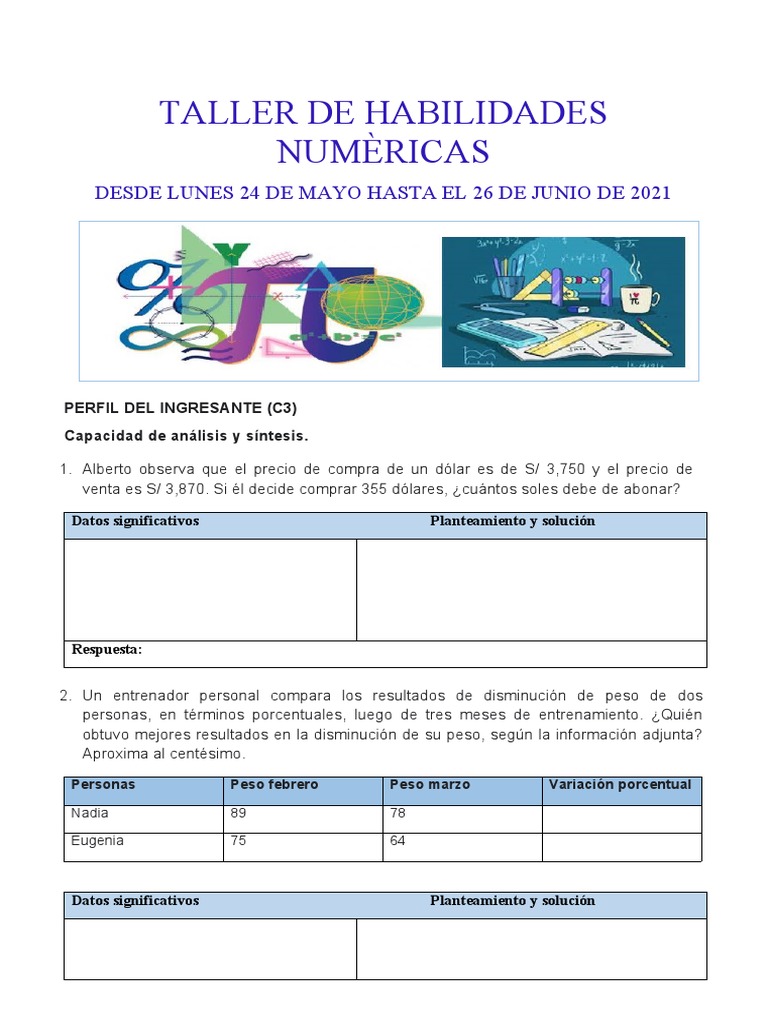 Taller Habilidades Numéricas | PDF