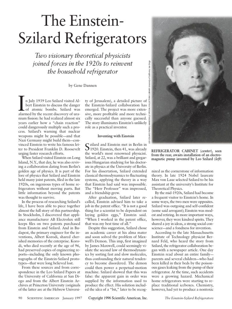 Einstein Szilard Refrigerators | PDF | Albert Einstein | Refrigerator