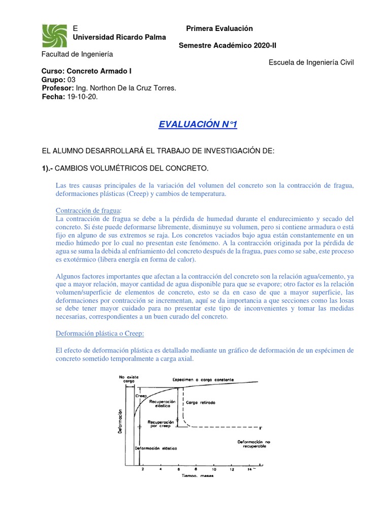 Primera Practica de Concreto Armado I, 2020-II | PDF | Hormigón | Elasticidad (Física)