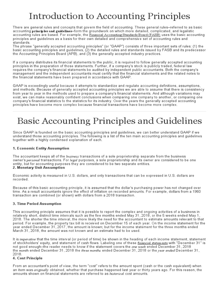 Introduction To Accounting Principles | PDF | Financial Statement ...