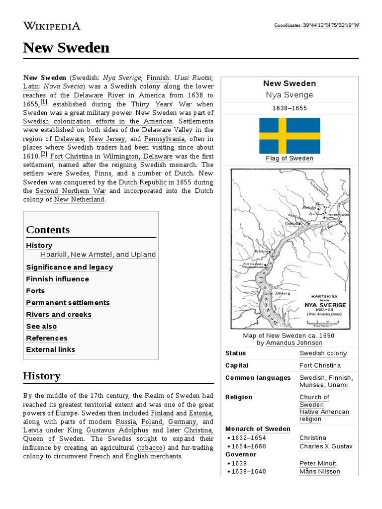 New Sweden: New Sweden (Swedish: Nya Sverige Finnish: Uusi Ruotsi | PDF ...