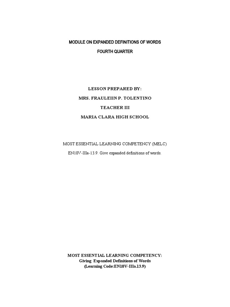 Giving Expanded Definitions of Words | PDF | Definition | Poetry