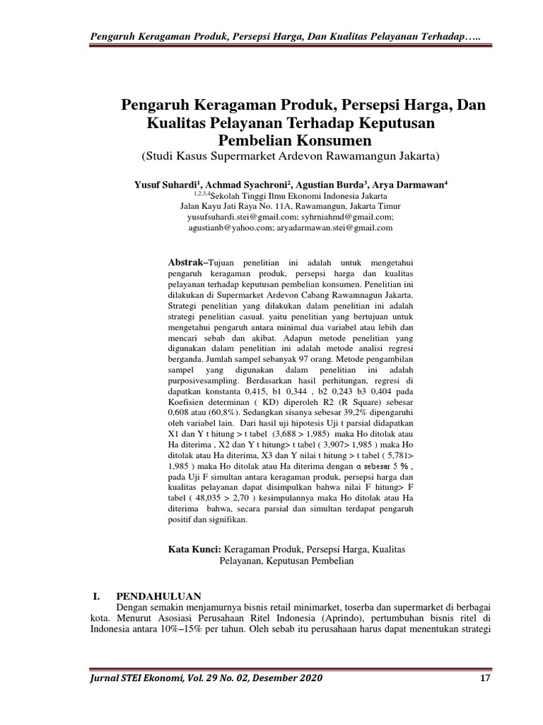Keragaman Produk, Persepsi Harga, Kualitas Pelayanan, Keputusan ... Keragaman Produk, Persepsi Harga, Kualitas Pelayanan, Keputusan ...