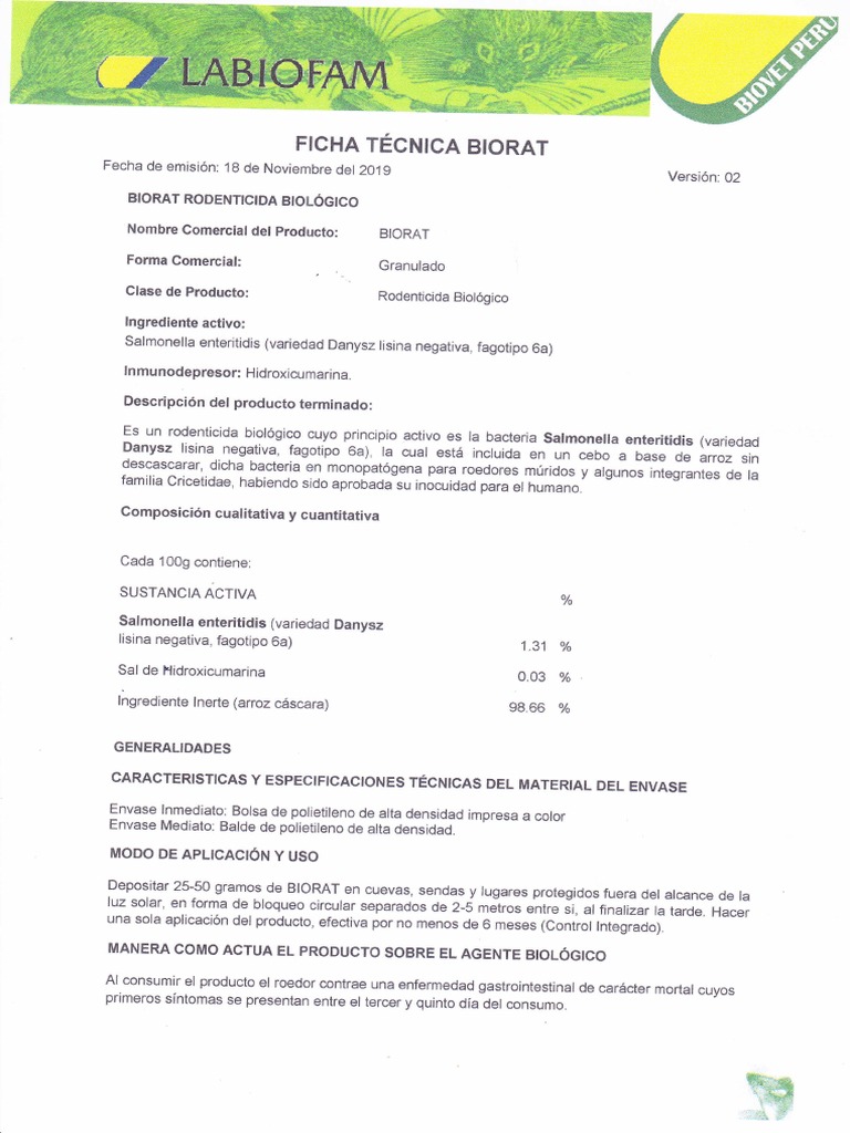 FT Biorat VS 02 | PDF | Especialidades Medicas | Salud y bienestar