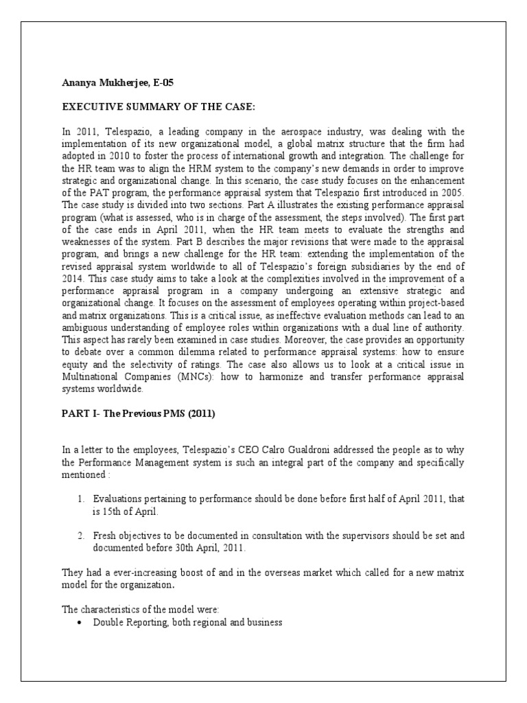 Executive Summary of The Case | PDF | Performance Appraisal | Evaluation