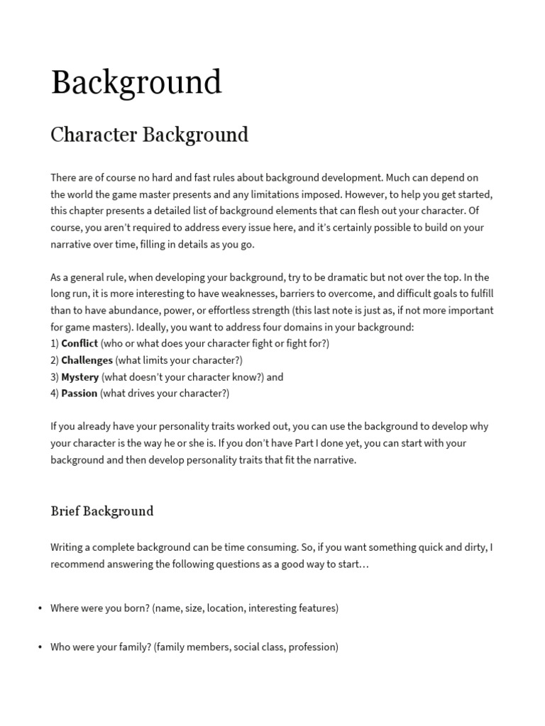 Ash's Guide To RPG Personality and Background - Background Part 3 | PDF
