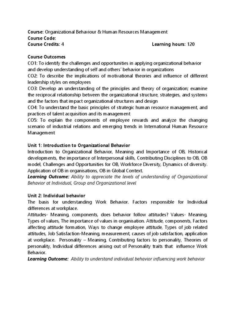 Course: Organizational Behaviour & Human Resources Management Course ...
