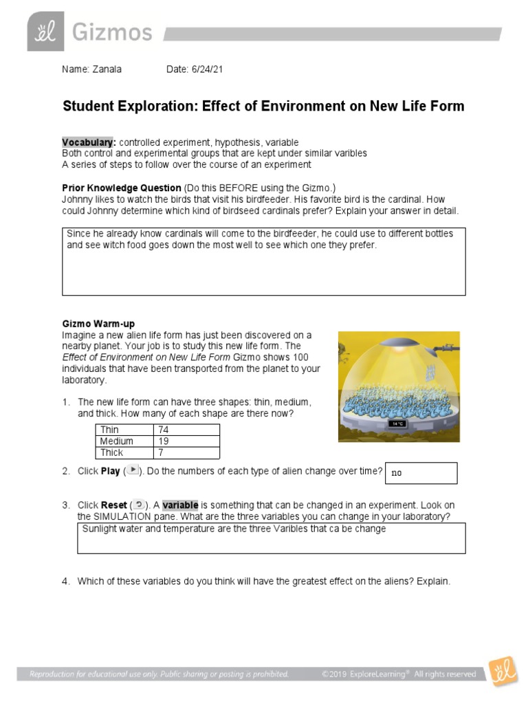 New Life Form Inquiry Activity A | PDF | Experiment | Scientific Control