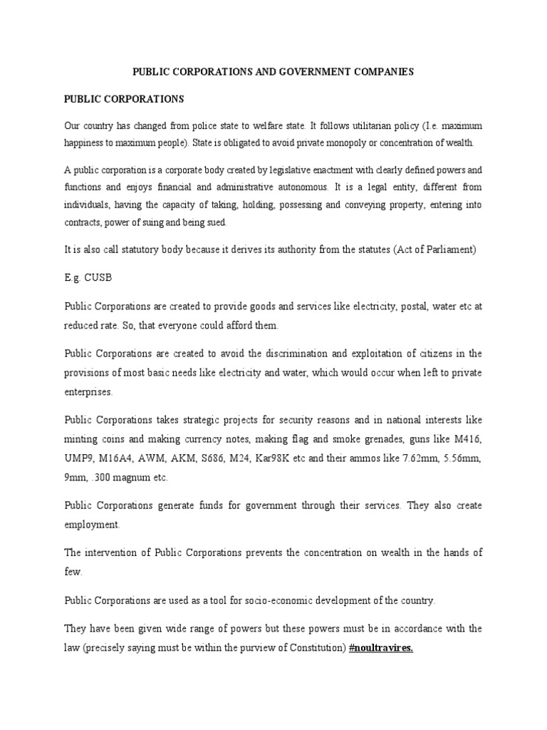 Public Corporations and Government Companies | PDF | State Owned ...
