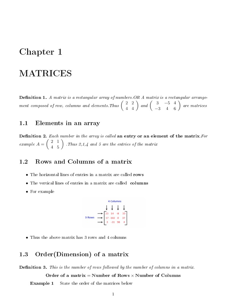 Matrices Notes | PDF | Matrix (Mathematics) | Functions And Mappings
