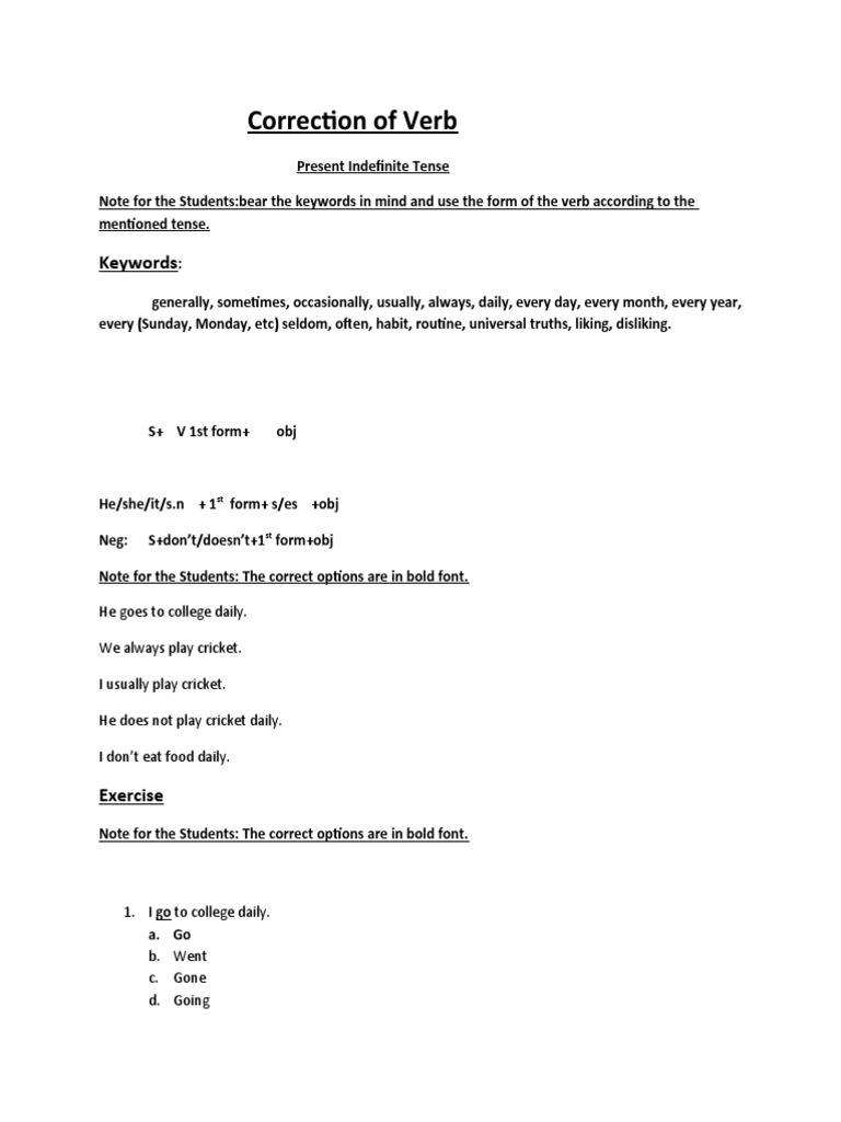 Correction of Verb | PDF | Sentence (Linguistics) | Grammatical Tense