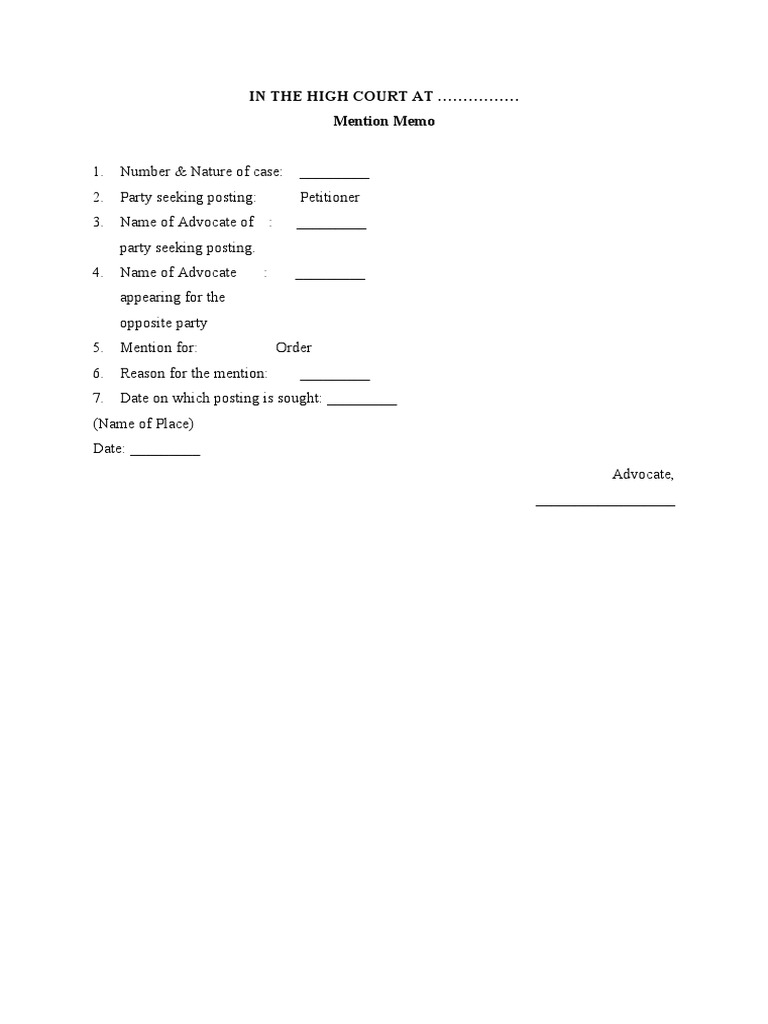 High Court Mention Memo Template | PDF