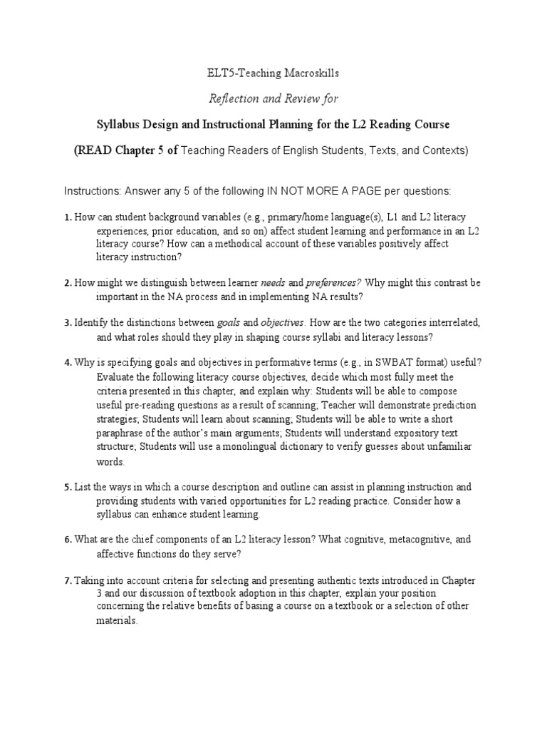 L2 Literacy Course Syllabus Insights | PDF