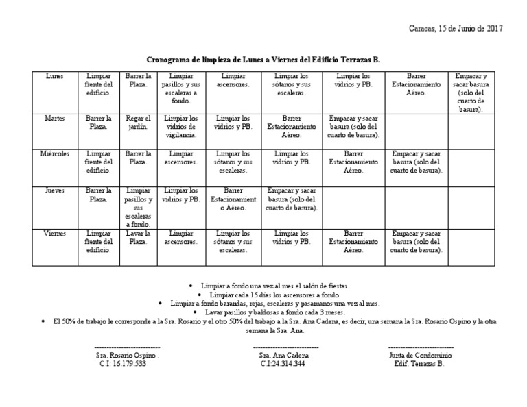 Cronograma de Limpieza | PDF