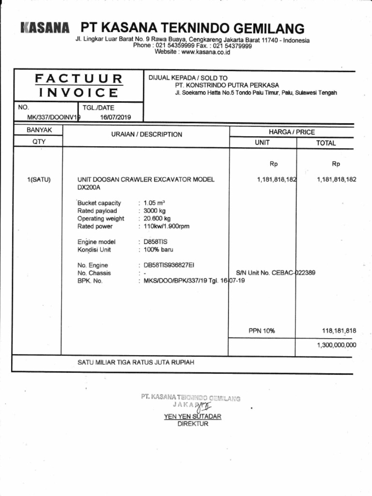 Unit Invoice PT Konstrindo | PDF