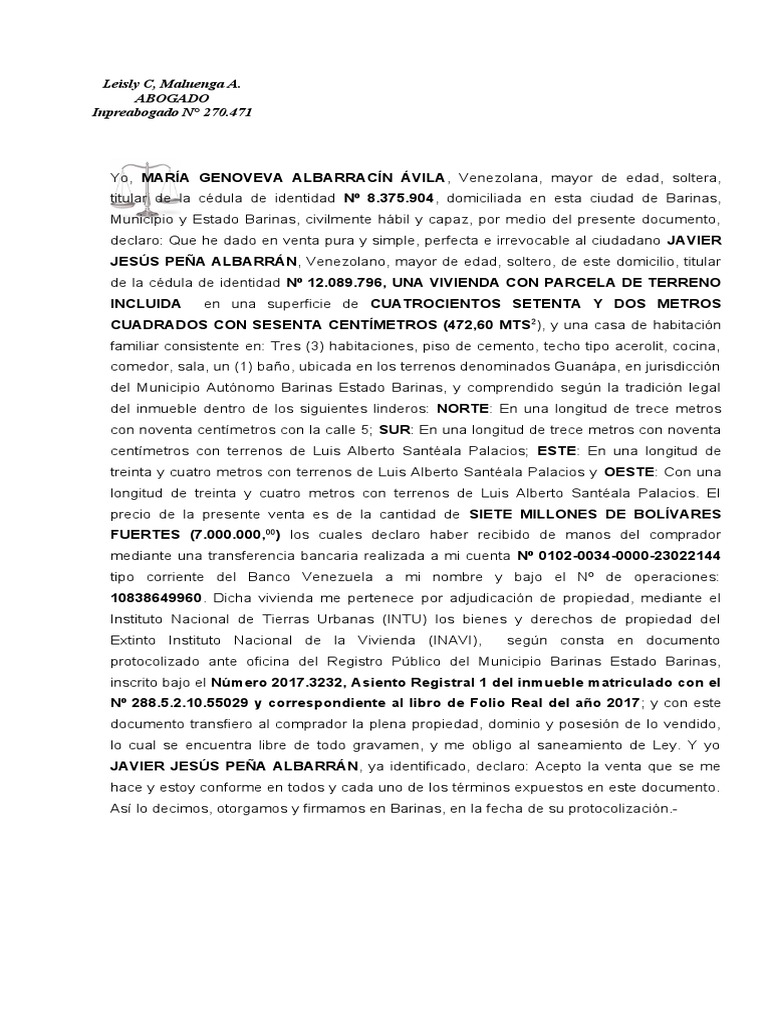 Modelo Compra Venta Inmueble | PDF | Venezuela