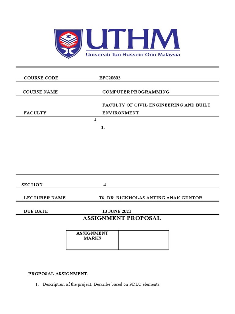 Course Code BFC20802 Course Name Computer Programming Faculty of Civil Engineering and Built ...