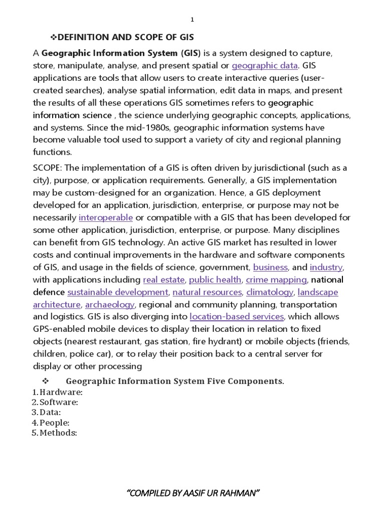 Definition and Scope of Gis: Geographic Data | PDF | Geographic ...
