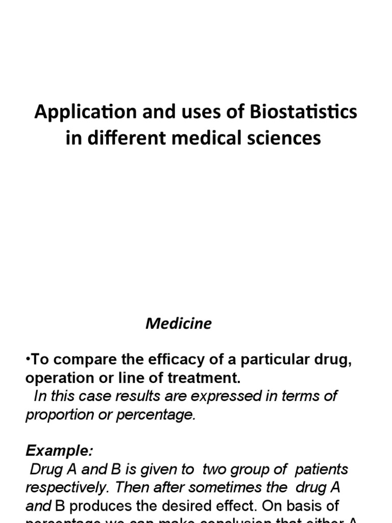 Application and Uses of Biostatistics in Different Medical | PDF ...