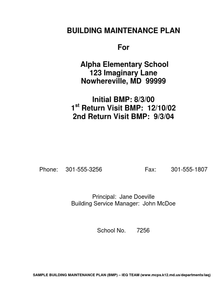 Alpha Elementary School Maintenance Plan | PDF | Hvac | Thermostat