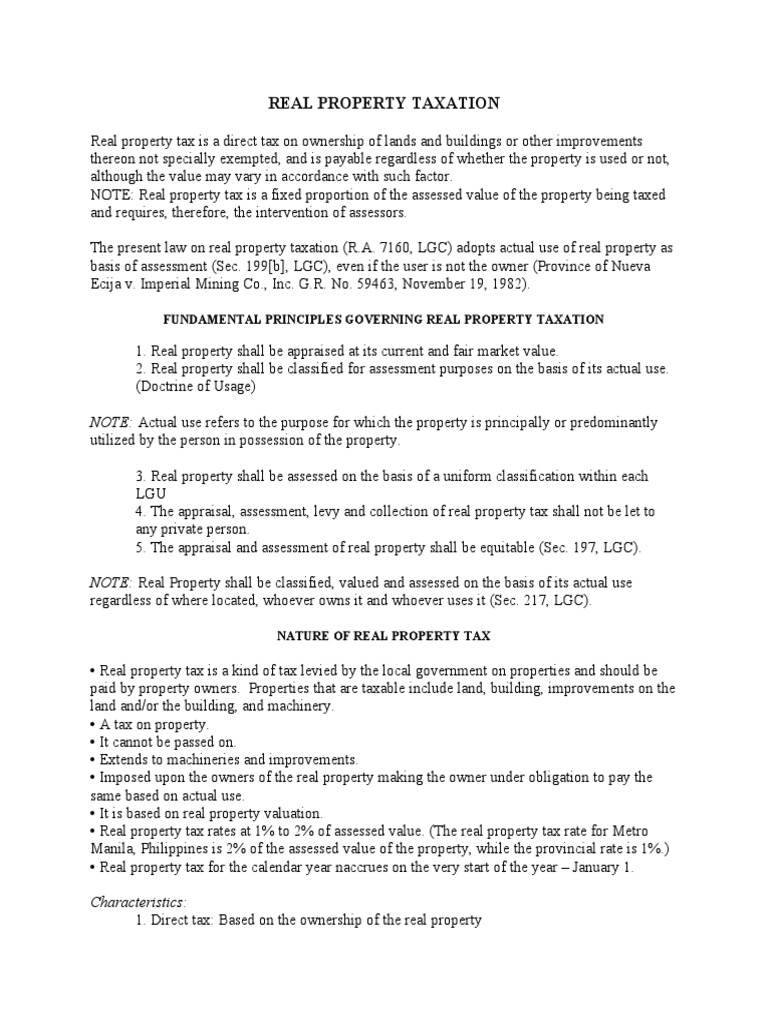 Fundamental Principles Governing Real Property Taxation | PDF ...