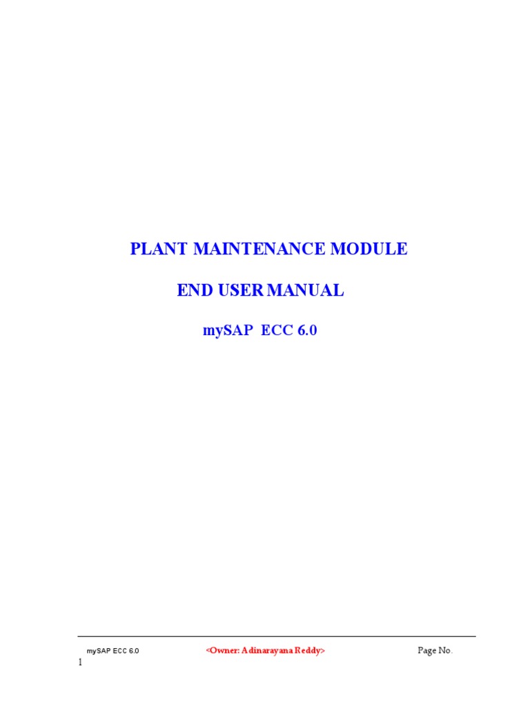 Plant Maintenance Module End User Manual: Mysap Ecc 6.0 | PDF ...
