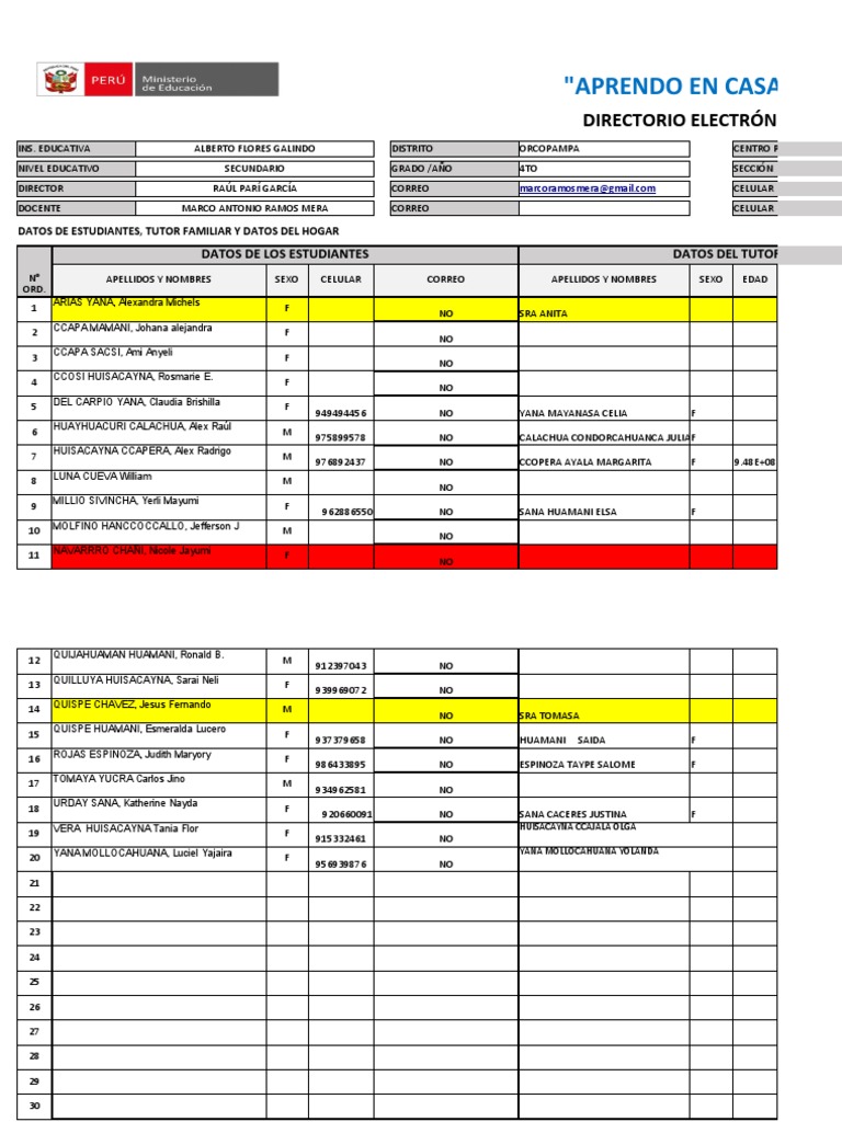 DIrectorio Estudiantes 4°CARTE | PDF