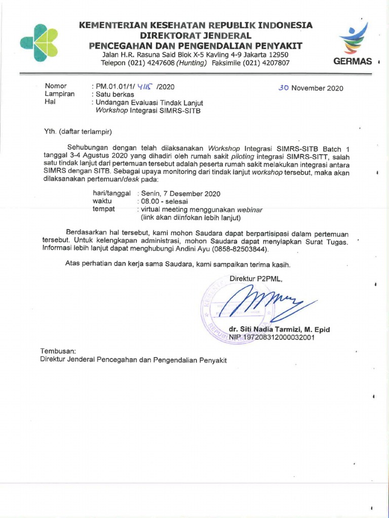 Surat Undangan Dan TOR Evaluasi Tindak Lanjut Workshop Integrasi | PDF