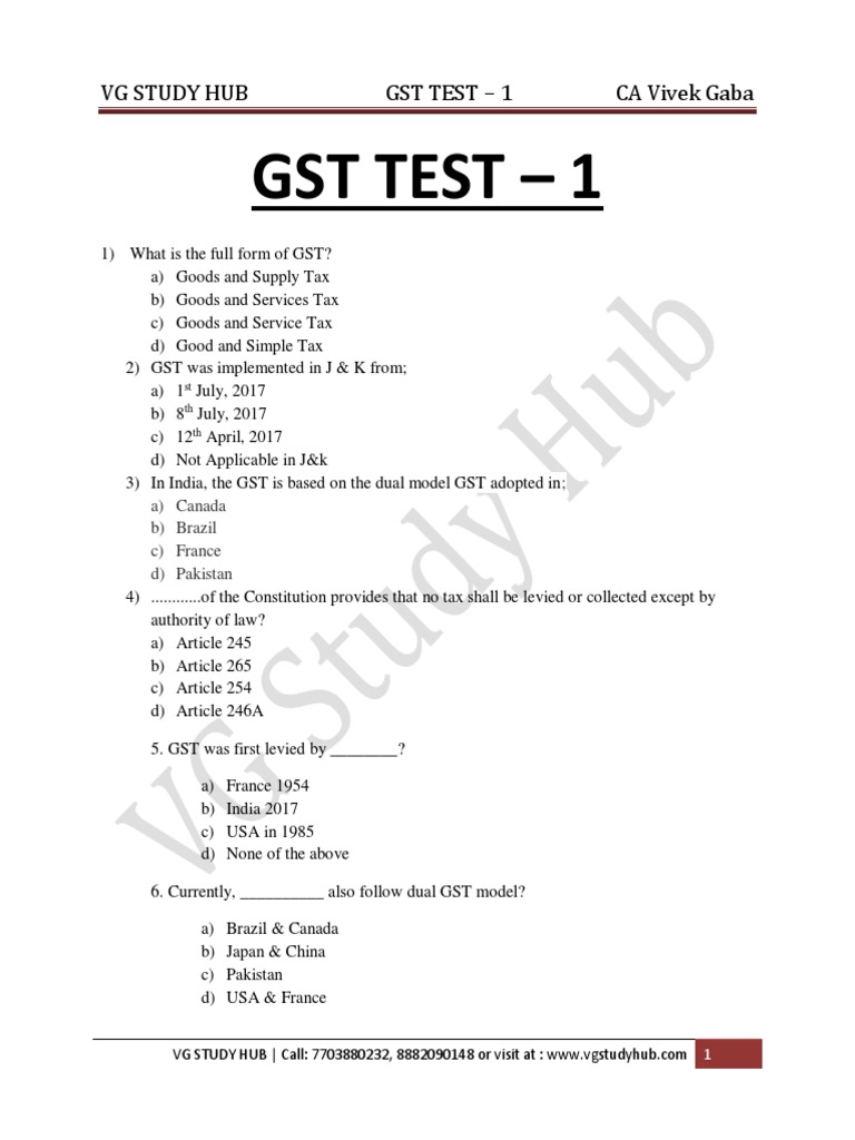 GST TEST 1 by Vivek Gaba | PDF | Policy | Government