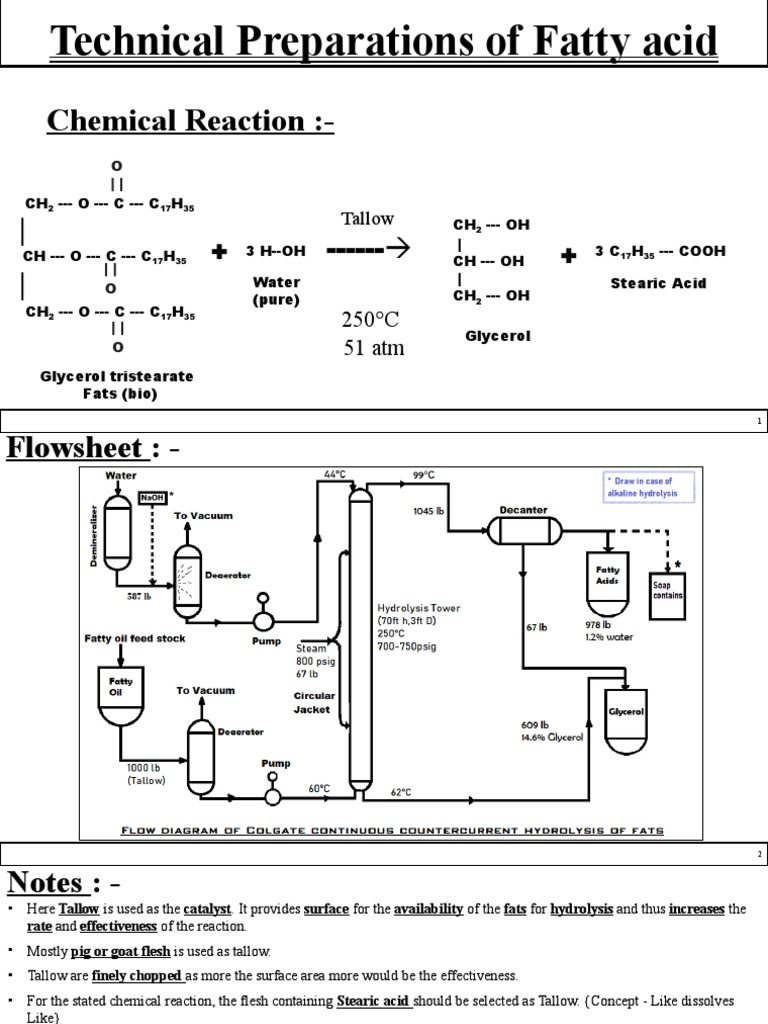 Production of Stearic Acid through Hydrolysis of Tallow: A Detailed ...