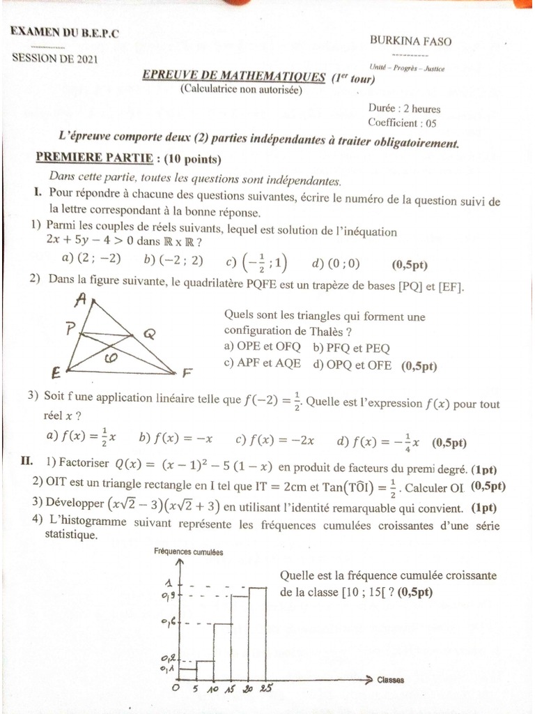 Bepc 2021 Maths | PDF