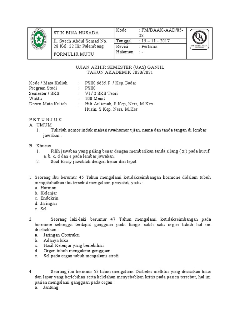 Soal UAS Gadar | PDF