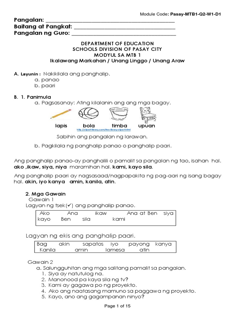 2 Pasay-MTB1-Q2-W1 | PDF
