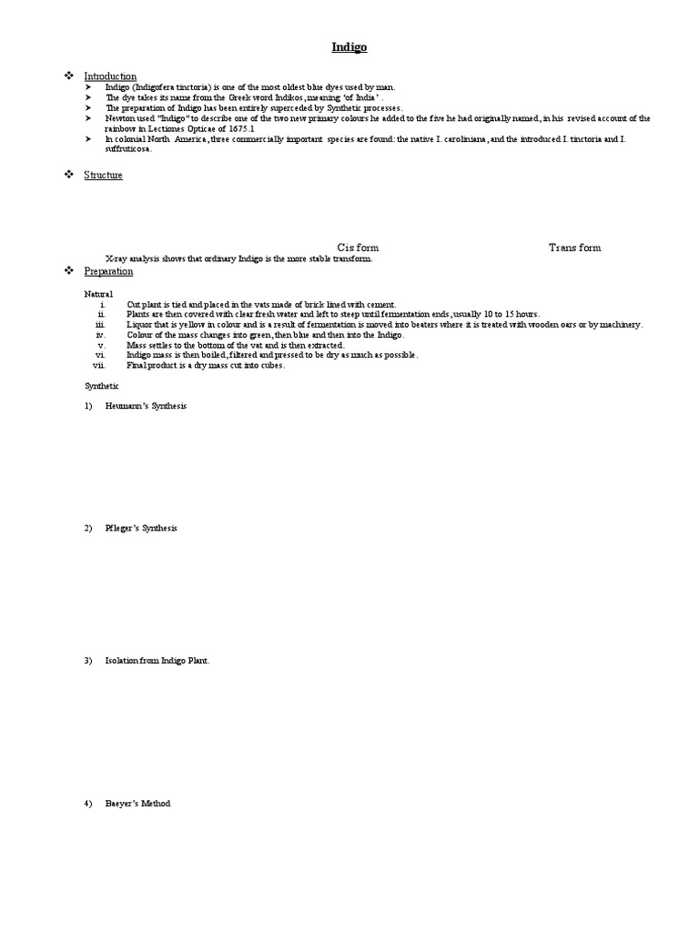 Indigo: Cis Form Trans Form | PDF | Chemical Compounds | Chemistry
