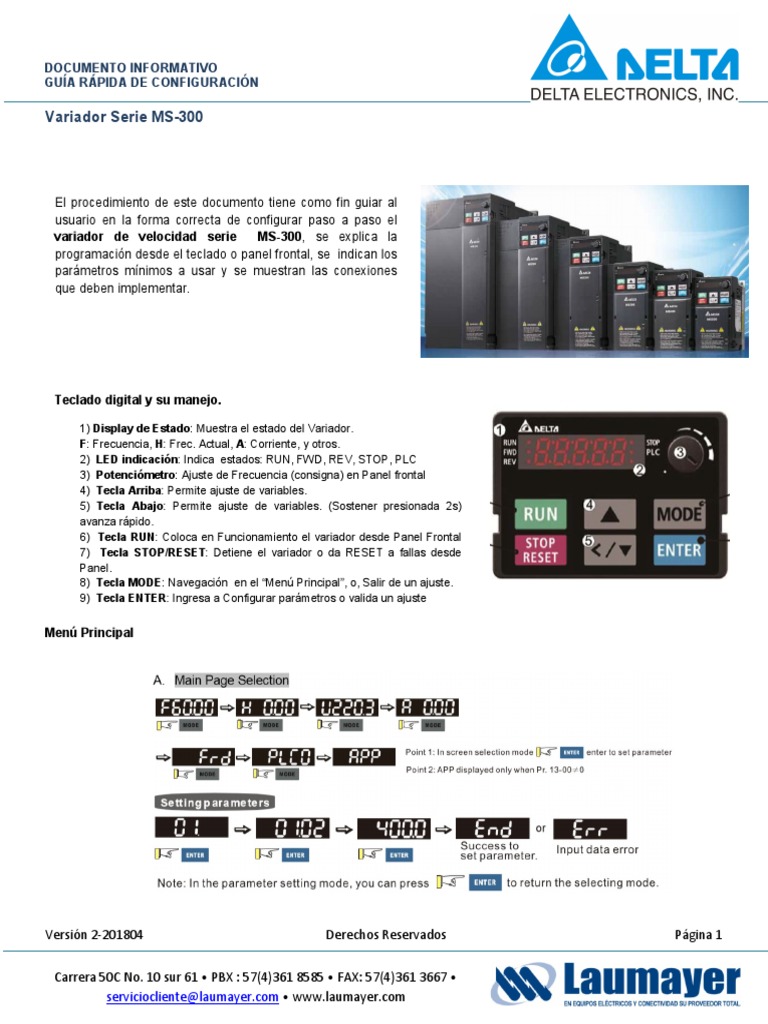 Delta Variadores VFD-MS300 Guia Rapida 202003 | PDF | Relé | Ingenieria ...