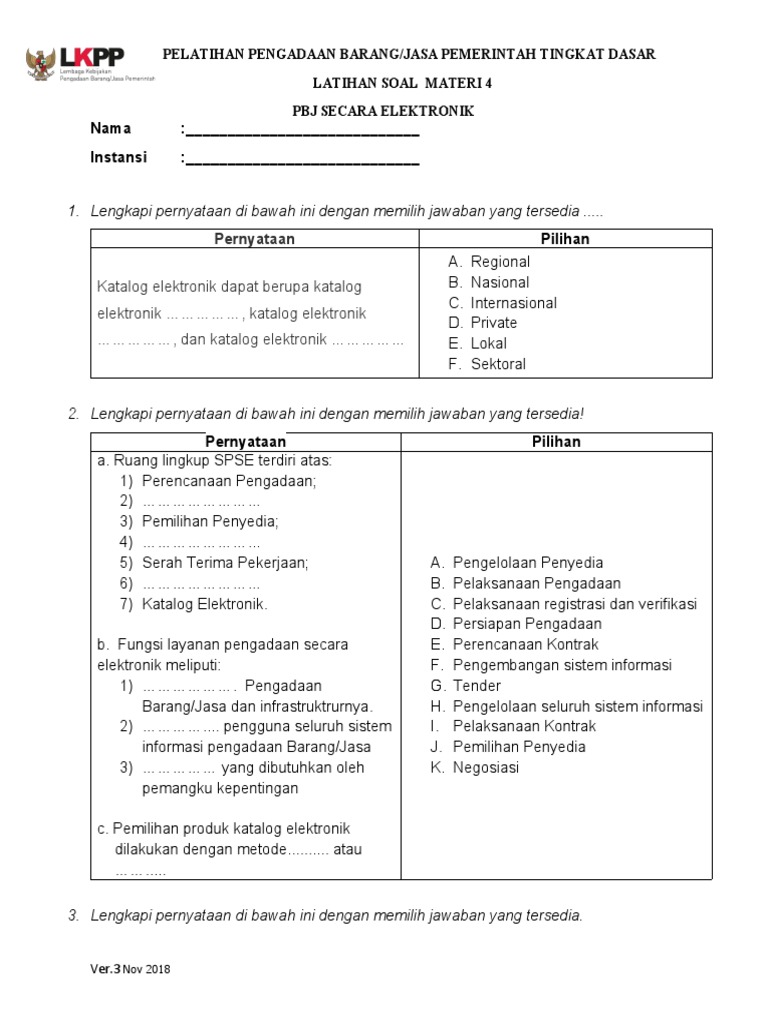 Latihan Soal PBJ Elektronik | PDF