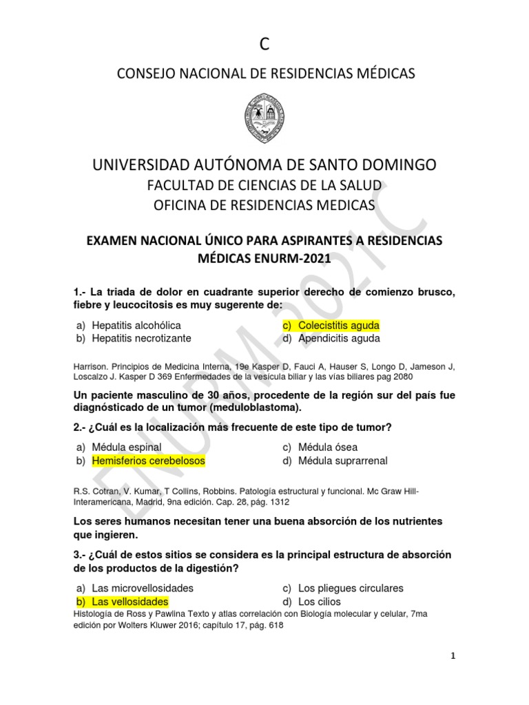 Examen Nacional Único ENURM 2021 | PDF | Rtt | Ciencias de la Salud