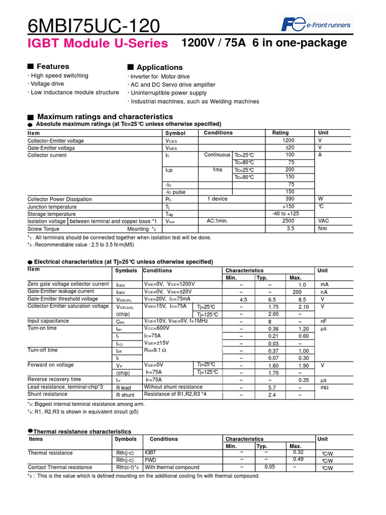 6MBI75UC-120: IGBT Module U-Series | PDF | Force | Electrical Engineering